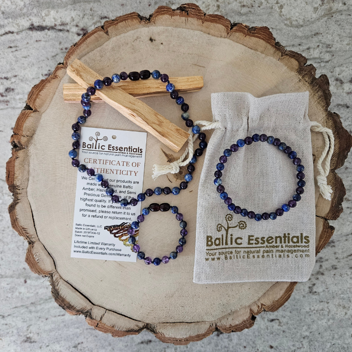 ADHD Lapis Lazuli Calming Necklace Amber Beads | Baltic Essentials