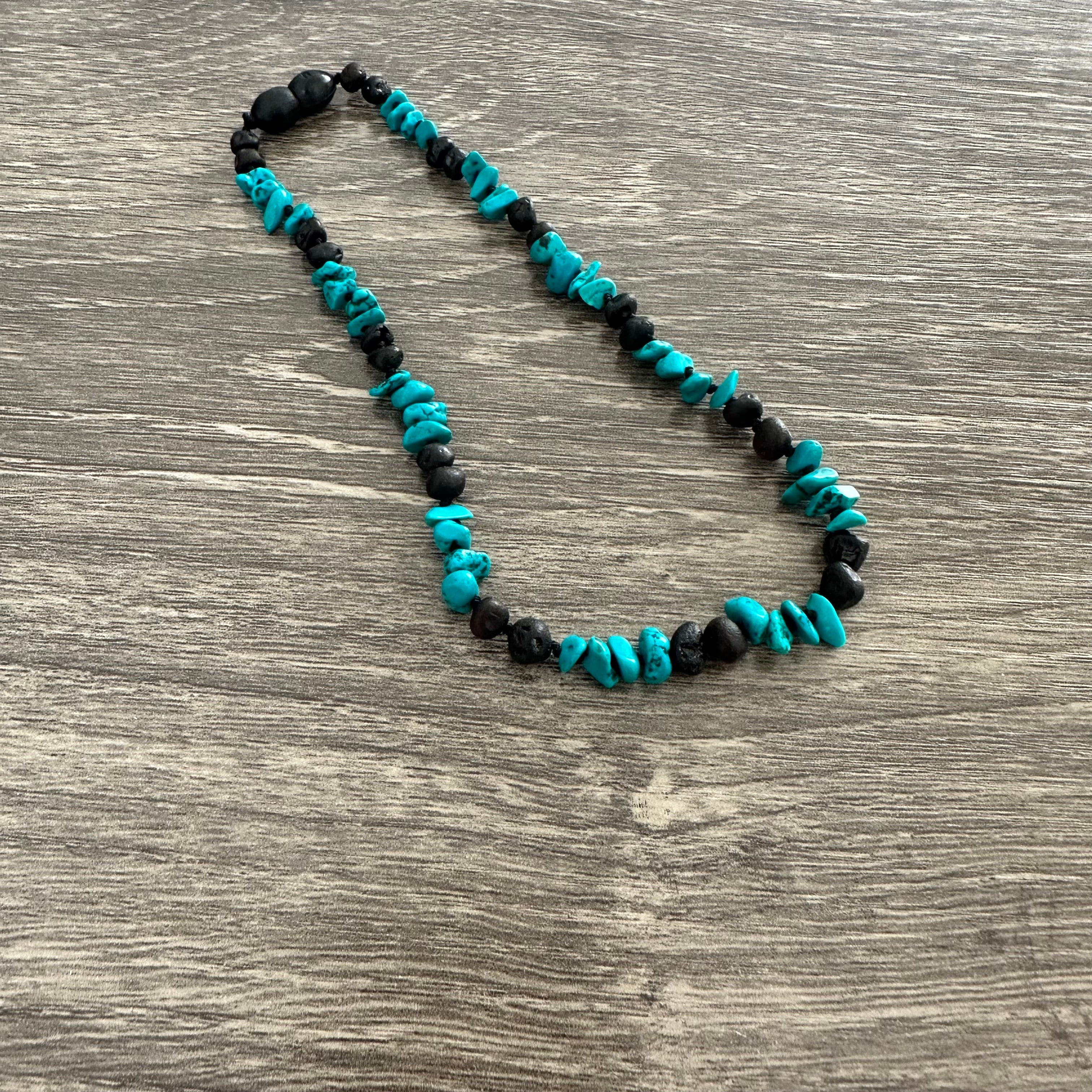Raw Cherry Turquoise Baltic Amber Teething Necklace - Limited Edition