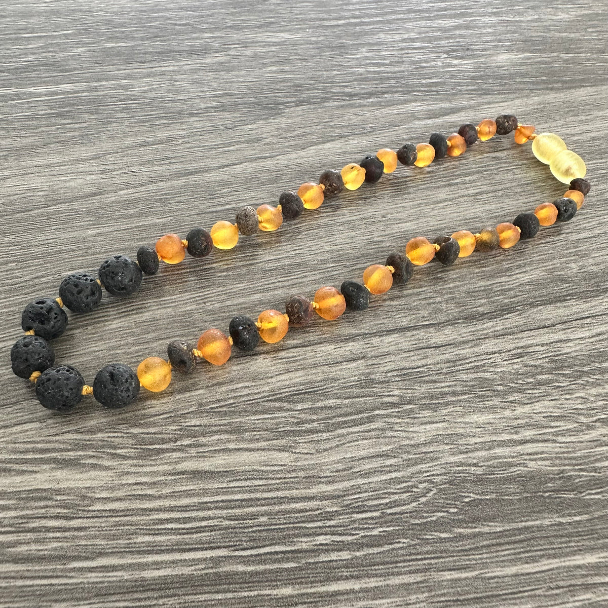 Baltic Amber Necklace Raw Honey Raw Olive Lava Rock - Limited Edition