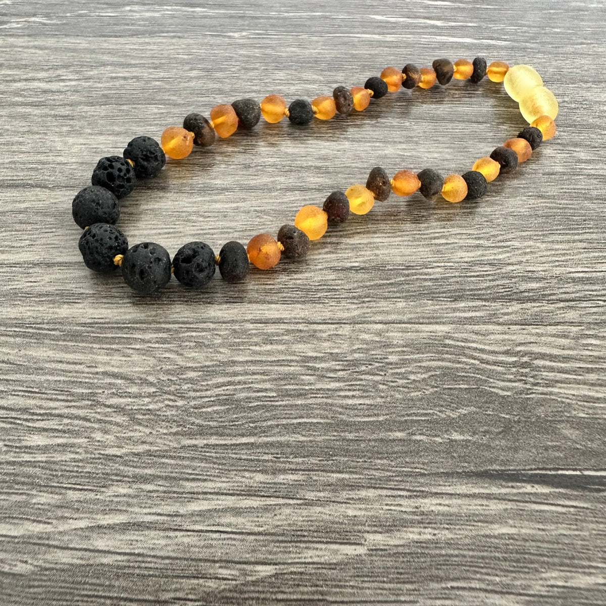 Baltic Amber Necklace Raw Honey Raw Olive Lava Rock - Limited Edition