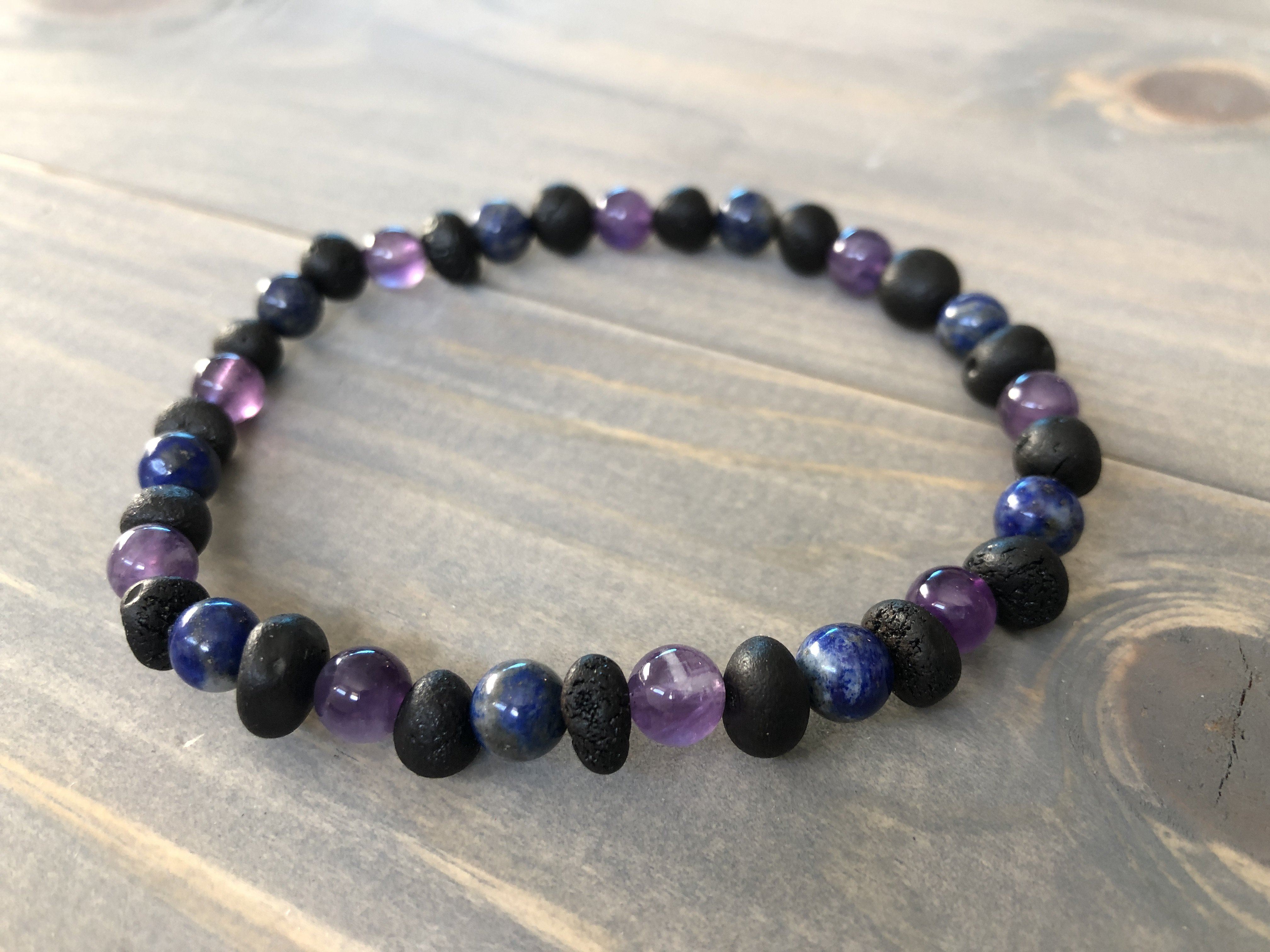 Amethyst Bracelet + Raw Cherry Blue Lapis