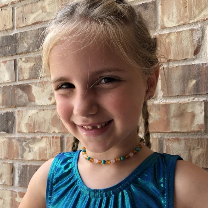 Baltic Amber Teething Necklace Honey Amber Pink Rose Quartz Turquoise